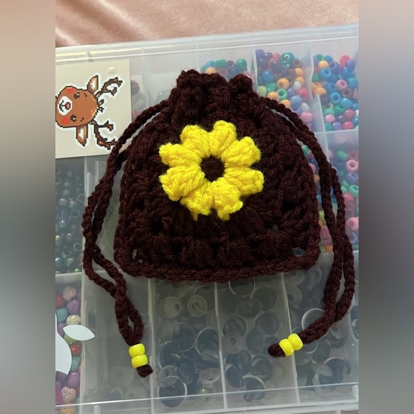 Hand Crafted | Bags | Crocheted Drawstring Flower Pouch | Poshmark